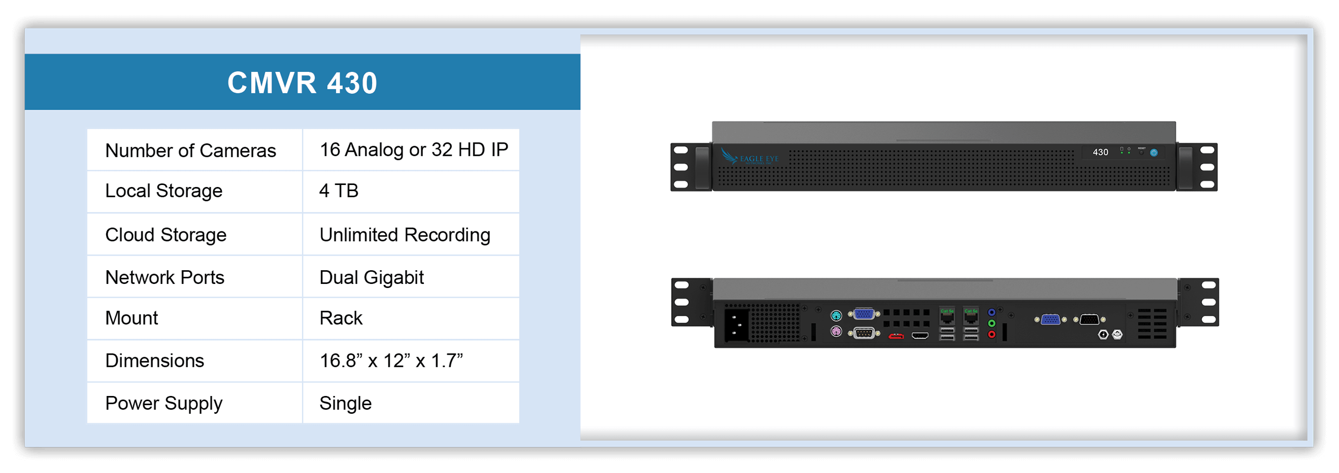 Eagle Eye CMVR 430 | Eagle Eye Networks