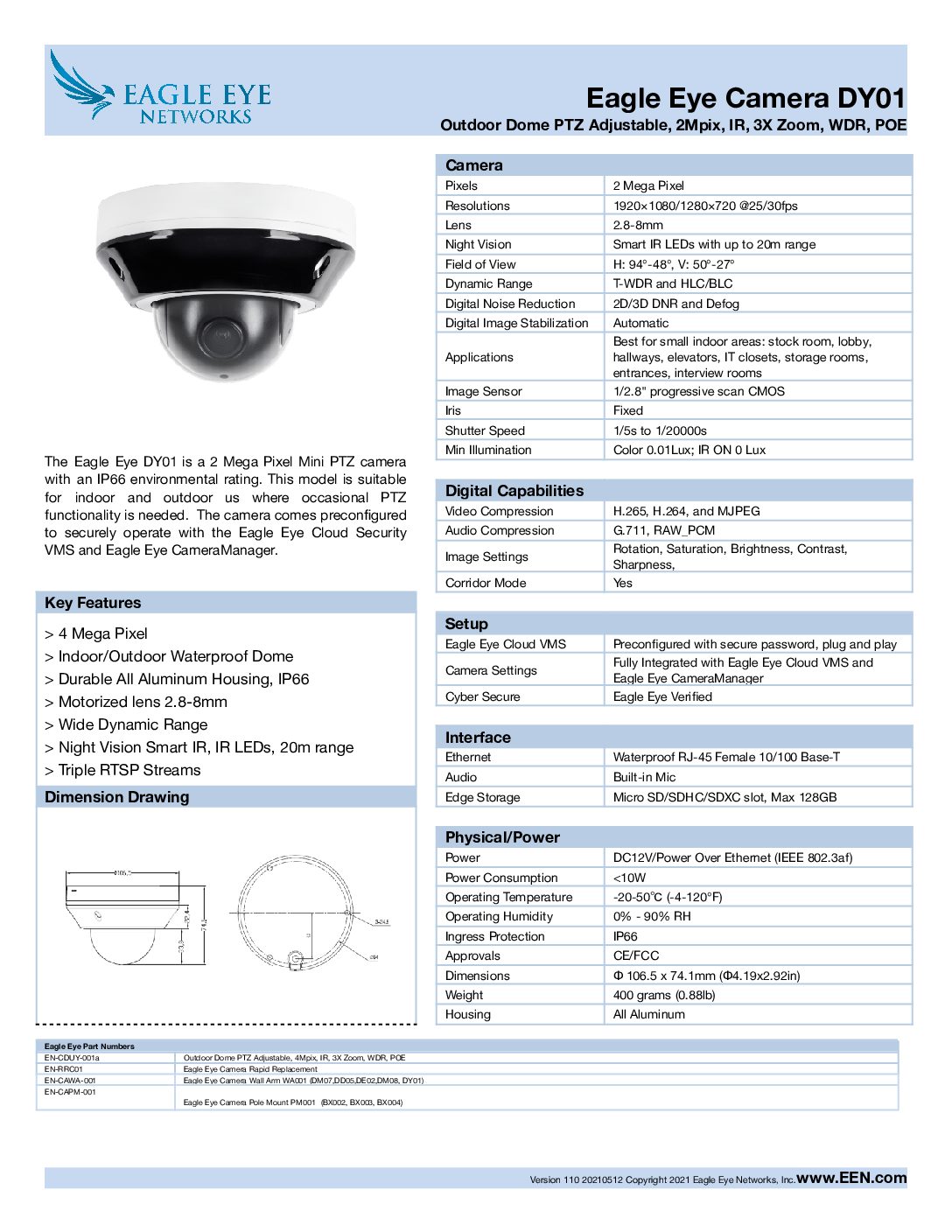Eagle Eye Camera DY01 Datasheet 20210512 | Eagle Eye Networks
